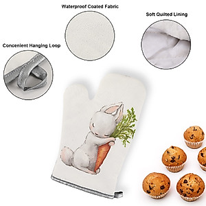 Kitchen Oven Mitts and Pot Holders Sets,Spring Cute Bunny Rabbit Print Oven Gloves and Potholders,Heat-Resistant Oven Gloves and Hot Pads for Cooking,Baking Grilling Spring/Summer.Gift Present