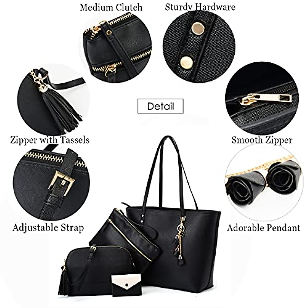 Women Fashion Handbags Wallet Tote Bag Shoulder Bag Top Handle Satchel Clutch Purse Set 4pcs Set Khaki