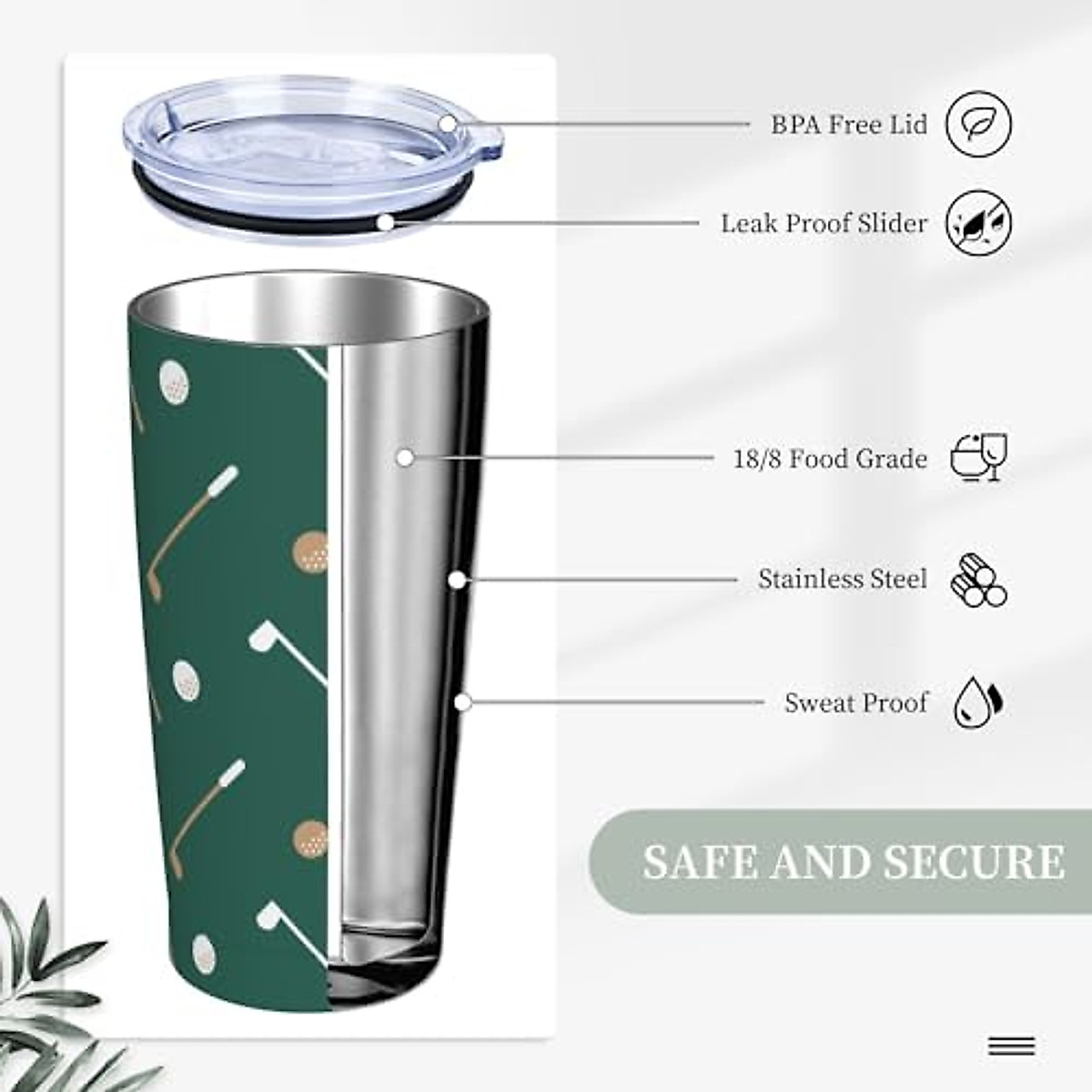 Yaxongx 20oz Tumbler Golf Balls Double Wall Vacuum Insulated Coffee Mug with Lid and Metal Straw Brush Reusable Stainless Steel Water Bottle Travel Cup Gifts for Car Ice Drinks Hot Beverage