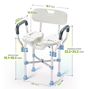 OasisSpace Shower Chair with Armrests and Back 500lbs, Non-Slip Bath Support Recovery Chair and Upgraded U-Shaped Shower Seat for Elderly,Handicap,Disabled,Seniors& Pregnant, Cutout for Easy Cleaning