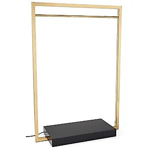 Displays2go Freestanding Garment Display Rack, Recessed LED Lighting, for Retail Boutique - Gold (SMOFCGRLED)