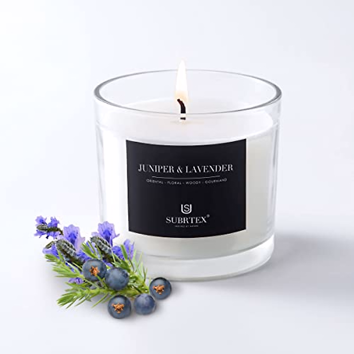 subrtex Juniper & Lavender Scented Candles for Women, 7oz Small Jar Single Wick Candle, 40 Hours of Burn Time, Highly Scented Aromatherapy Candle Valentine's Day Gift for Bathing Massage