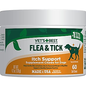 Vet’s Best Flea & Tick Support Soft Chews – Itch Support – Supplement Chews for Dogs – Soothes Skin Irritations Due to Seasonal Allergies, Fleas & Ticks – 60 Chews