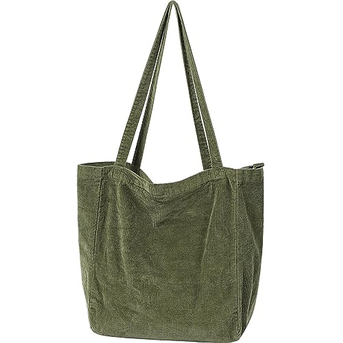 WantGor Large Corduroy Tote Bag, Women Zipper Shoulder Handbags Casual Travel Hobo Bag Shopping Work Bags (Army Green)