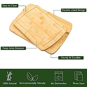 Bamboo Cutting Board Set for Kitchen Wood Chopping Board Set with Juice Groove and Side Handles Large Size Charcuterie Boards for Meat Vegetables Cheese(3 Pcs)