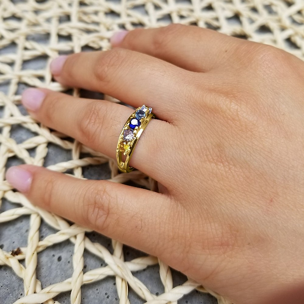 2 to 7 Birthstones Family Mother's Ring in Solid 10K Yellow Gold or Sterling Silver