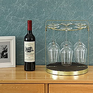 MyGift Modern Brass Metal & Burnt Wood Tabletop Stemware Holder Rack, Wine Glass Serving Caddy