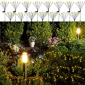 15 Pcs Firefly Solar Swaying Outdoor Lights Waterproof Firefly Garden Decorative 6 8 10 LED Solar Lights Landscape Lighting Fairy Pathway Decoration for Patio Yard Garden, 3 Styles