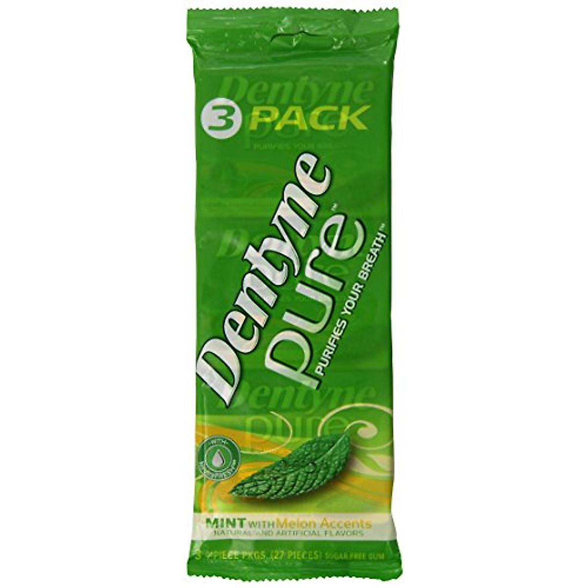 Dentyne Pure Gum, Mint with Melon Accents, 3-Count Packs (Pack of 5)