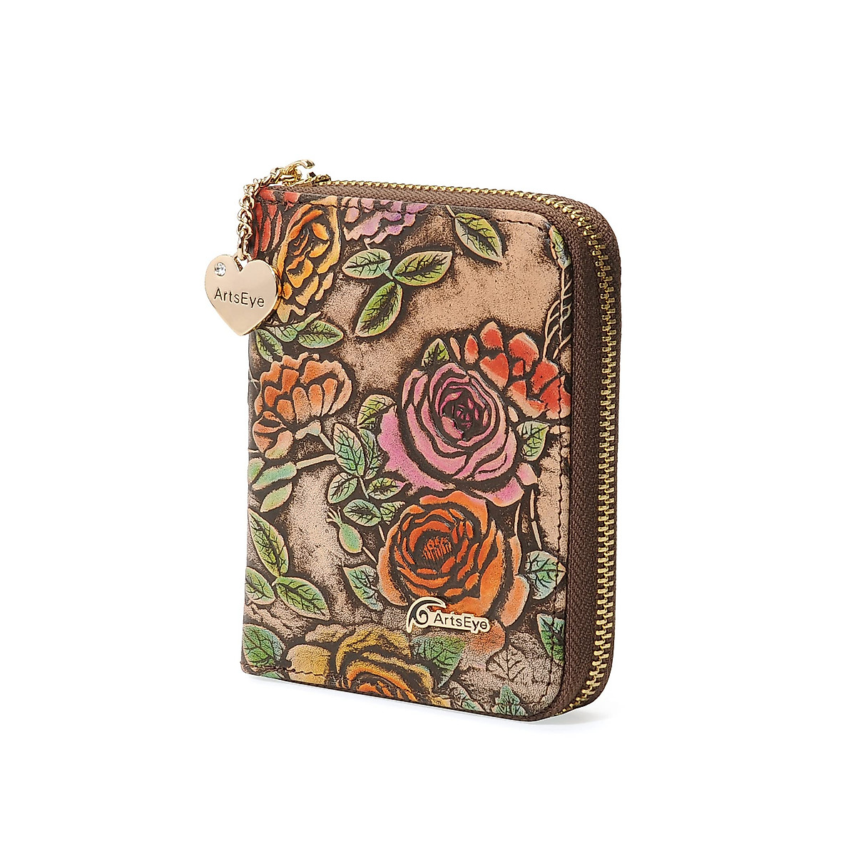 ArtsEye Women's Short Zip Around Wallet (purple rose)