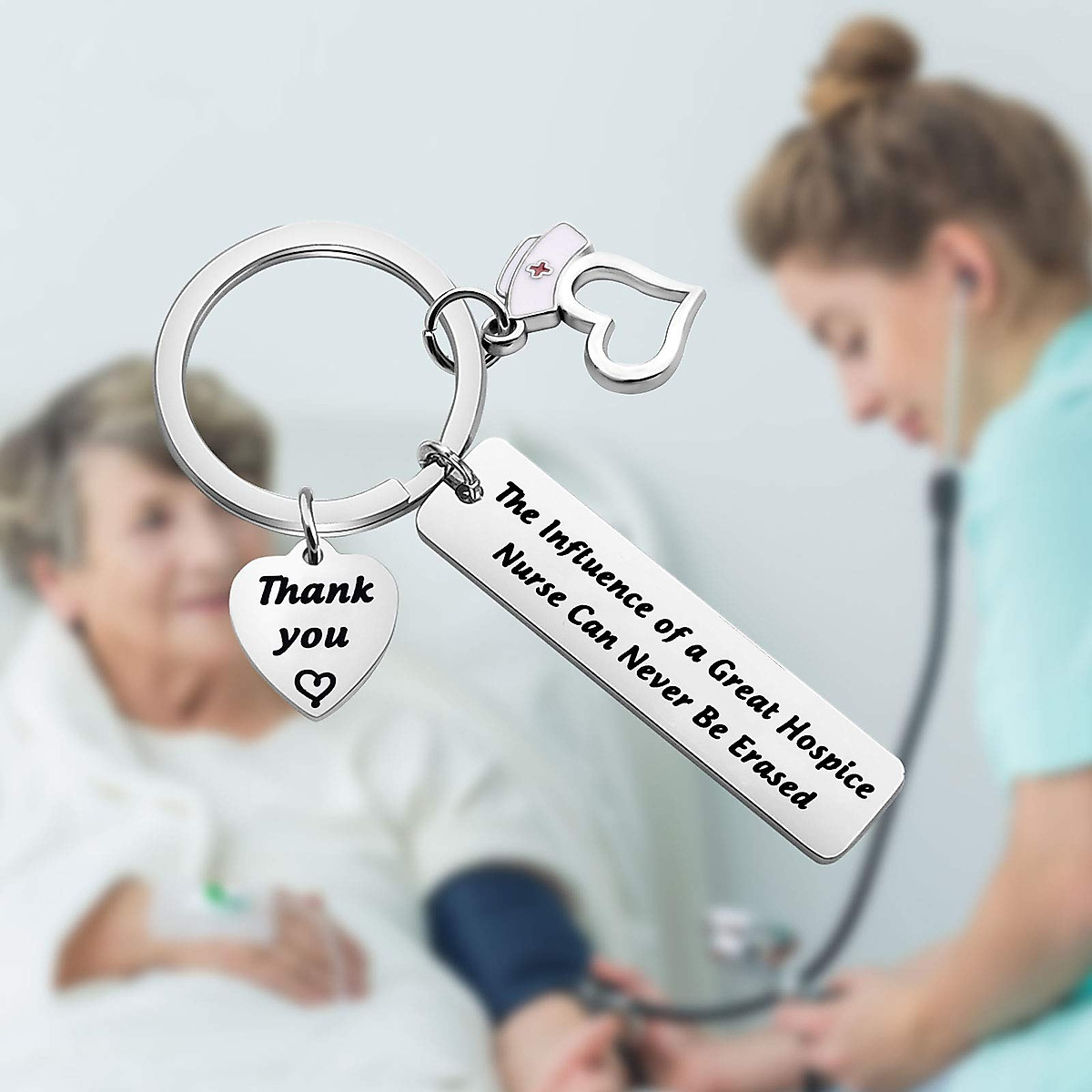 FEELMEM Hospice Nurse Gift Nurse Thank You Gift The Influence of A Great Hospice Nurse Can Never Be Erased Keychain Nursing Jewelry Nurse Life Gift for Hospice Nurses (The influence -Keychian)