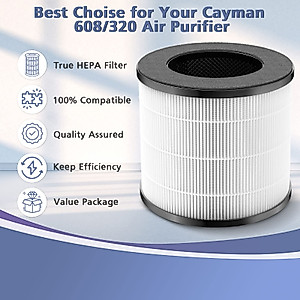Cayman 608/320 Filter Compatible with Okaysou Cayman 608/320 Air Purifie-r, 3-in-1 True HEPA, High-Efficiency Activated Carbon, Pre-Filter for Cayman 608 & Cayman 320, 2 Pack