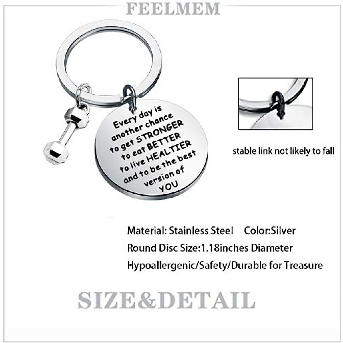 FEELMEM Workout Jewelry Fitness Gift Bodybuilding Keychain Weight Lifting Gift for Fitness Lover Personal Trainer