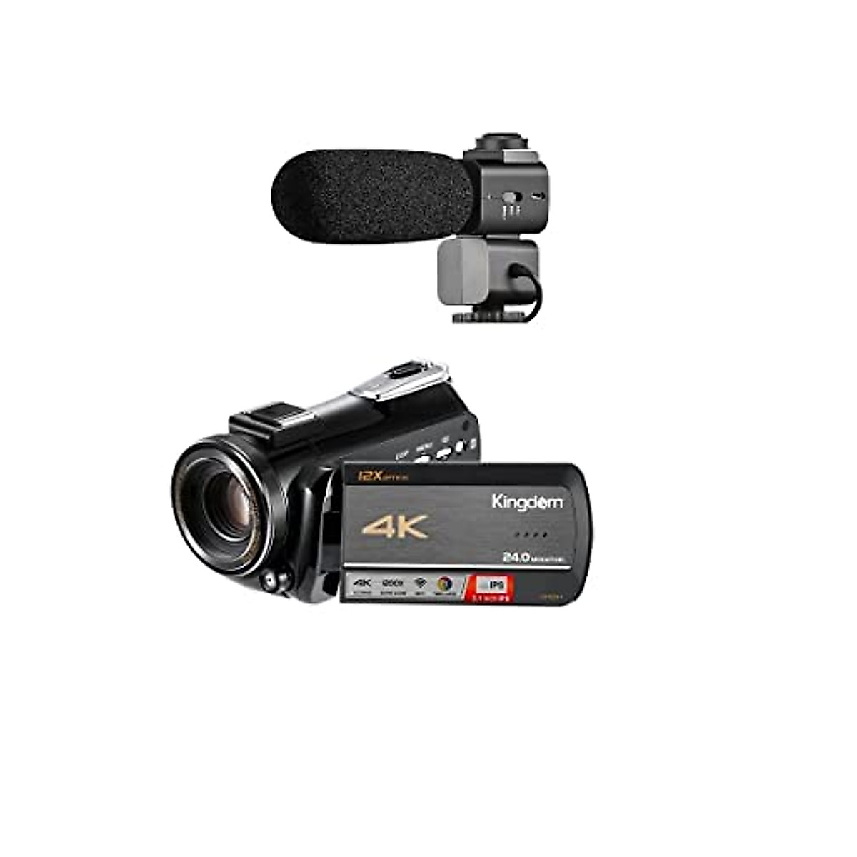 Kingdom 4k 12x Optical Zoom Camera Package with 4K Superior 12X Optical (100x Digital) Zoom Camera, Microphone, Wide Angle Lens, Lens Hood, Handheld Holder