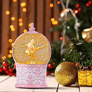 Musical Ballerina Christmas Snow Globes, 7.1 Inch Lighted Snow Globe with Swirling Glitter, Battery Operated & USB Powered Music Box Valentines Day Gifts for Girls, Women