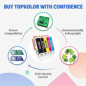 Topkolor 280XXL 281XXL Ink Cartridge Compatible for Canon 280 281 Ink for Printer TR8520 TS6320 TS6120 TR7520 TS6220 TS8120 TS8220 TS9120 TS9520 5 Pack(PGBK Black C M Y)