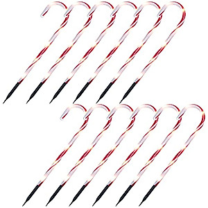 Joiedomi 17” Christmas Candy Cane Pathway Markers Lights, 12 Packs Christmas Stakes Lights Outdoor Pathway Decoration for Holiday Xmas Indoor Yard Patio Garden Walkway(Thick Red
