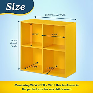 Kings Brand Furniture George Bookcase Cubby Storage Organizer - Square Shelves Cube Storage - 4 Cube Storage Organizer - Cube Organizer Wood Shelf for Bedroom - Nursery - School - Yellow Finish