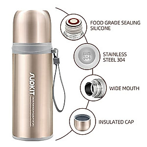 SUPKIT Small Coffee Thermos, Stainless Steel Thermos Cup, BPA Free, Insulated Water Bottle for Hot Drink and Cold Drink, Perfect for Biking, Camping, Office, Car or Outdoor Travel (12 oz, Silver)