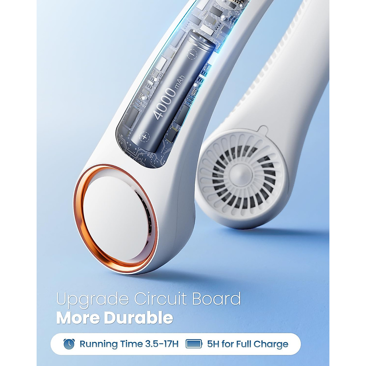 Gaiatop Portable Neck Fan, Rechargeable Hands Free Bladeless Portable Mini Fans, 3 Speeds 72 Air Outlet, Free Adjustment Personal Wearable Neck Fan Suitable for Traveling Office White