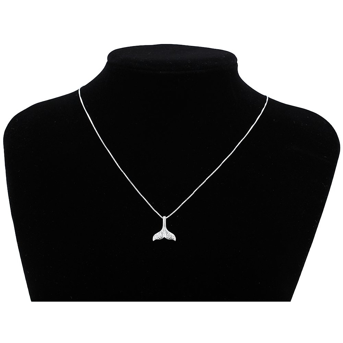 WRISTCHIE Sterling Silver Jewelry Mermaid Tail Fish Pendant Necklace 18"+2" (Silver)