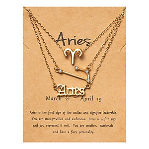 PANTIDE 3Pcs Aries Zodiac Layer Necklaces for Women Retro 14K Gold Plated 12 Constellation Pendant Letter Necklaces Exquisite Letter Horoscope Old English Zodiac Sign Necklace Jewelry Birthday Gift