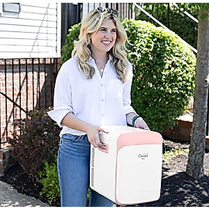 Cooluli 15L Mini Fridge for Bedroom - Car, Office Desk & College Dorm Room - 12V Portable Cooler & Warmer for Food, Drinks, Skin Care, Beauty, Makeup & Cosmetics - AC/DC Small Refrigerator (Pink)