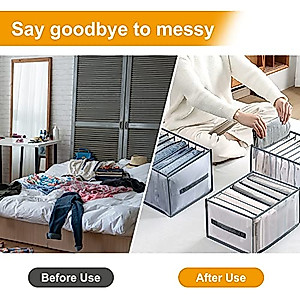 2PCS Upgrade Wardrobe Closet Organizers，7&9-Grids Washable Clothes Organizer with Handles for Jeans，Folded Clothes Organizer Nylon Compartments Storage Bins