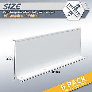 Flamorrow 6 Pack Aluminum Gutter Valley Splash Guards, Rainwater Roofing Gutter Guard, Straight Gutter Splash Guard for Flat Shingle Roofs, Valley, Corner, White