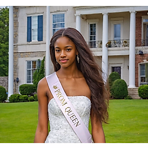 Prom Night Set White with Gold Font Prom King and Queen Sashes for Women Men and Teens, Perfect Accessories for Homecoming Graduation Prom Party, 2PCS