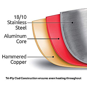 Lagostina Q5544764 Martellata Tri-ply Hammered Stainless Steel Copper Dishwasher Safe Oven Safe Stockpot / Casserolle Cookware, 5-Quart, Copper
