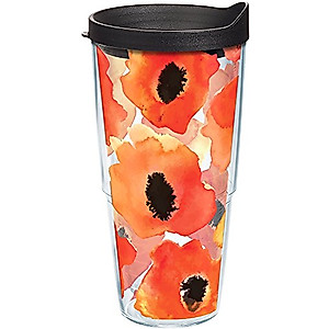 Tervis Watercolor Poppy Made in USA Double Walled Insulated Tumbler Travel Cup Keeps Drinks Cold & Hot, 24oz, Classic