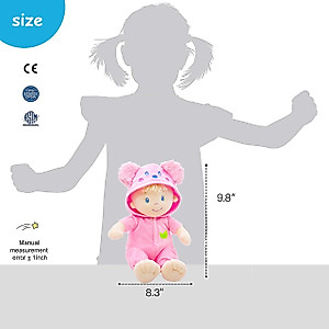 June Garden 12" Sweet Dolly Frida - Stuffed Ultra Soft Baby Bear Doll for Birth and Up - Removable Pink Outfit