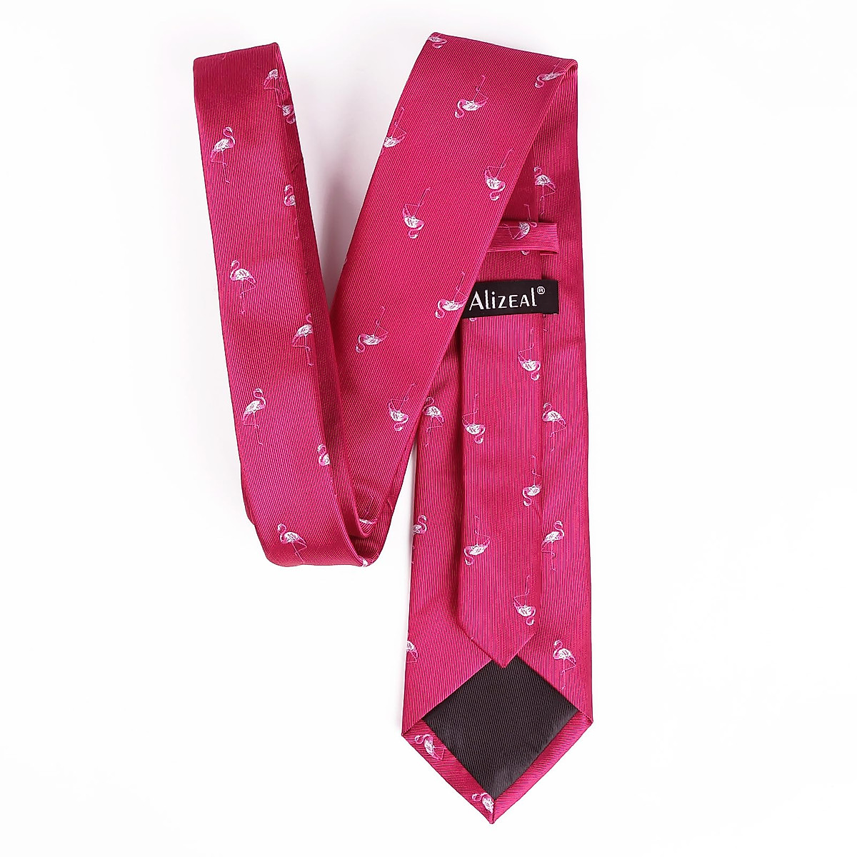Alizeal Flamingo Ties Mens Prom Party Regular Necktie and Handkerchief Set-Violet Red