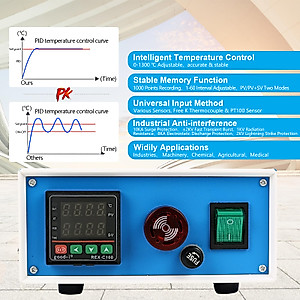 PID Temperature Controllers Thermostat Box, Digital Display REX-C100 Temperature Control Box with Solid State Relay SSR 40DA and K Thermocouple Probe, 100-240V