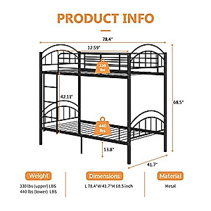 Alohappy Metal Bunk Beds Frame Twin Over Twin, Convertible Into 2 Individual Metal Bed Frame, Removable Ladder & Safety Guard Rail (Black)