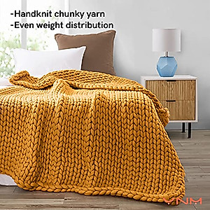 YnM Weighted Blanket, Handmade Chunky Yarn Knitted Design, Soft and Cozy, Temperature Regulating and Breathable, Machine Washable Throw for Sleep or Home Decor (Yellow Fusion, 50x60 Inch, 10lbs)