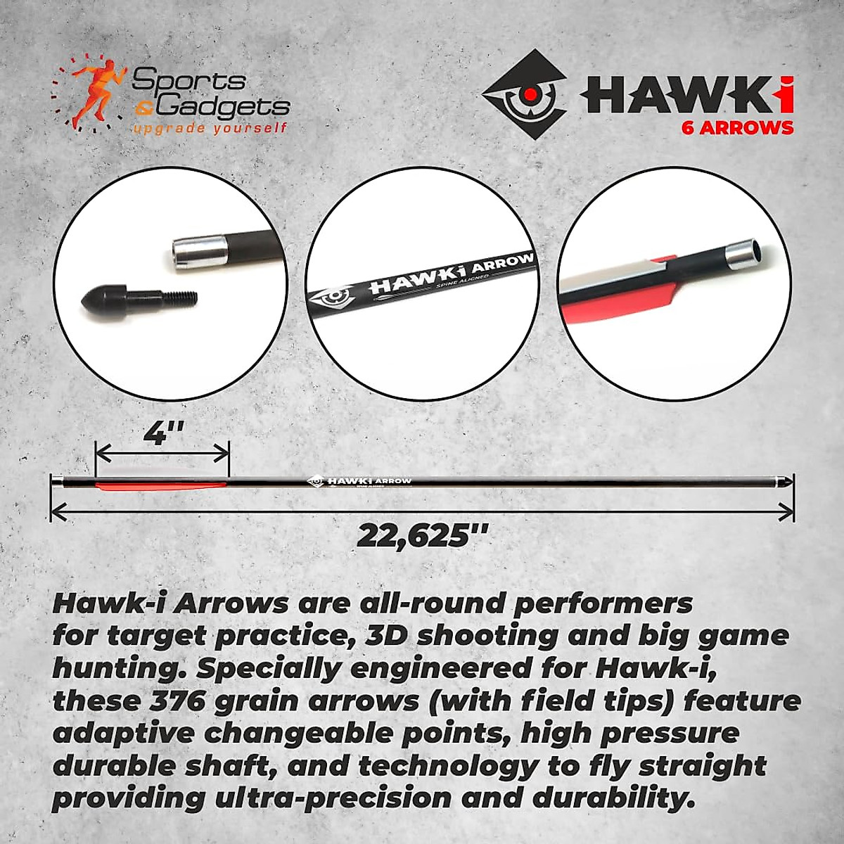 Hawki Carbon Arrow PCP 376gr 12 Arrows Bolts with 100 gr Field Tip for Hunting PCP Air Guns or Crossbows with Free 12 Pack Arrow Tail Nock