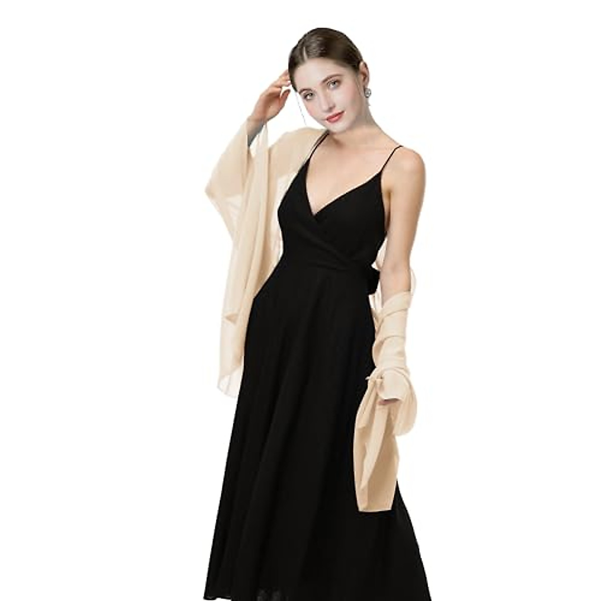 Baoqiya Women's Scarf Shawls and Wraps for Evening Dress Chiffon Shawl Soft Elegant Silky Pashmina Wedding Bridal Scarves(Champagne, 79"×29")