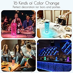 SupBri Crystal Table Lamp Touch Control, 16 Colors Changing Modern Nightstand Lamp with USB & Remote Control Romantic LED Rose Diamond Touch Lamp for Bedroom Bar Birthday Gift for Kids Girls