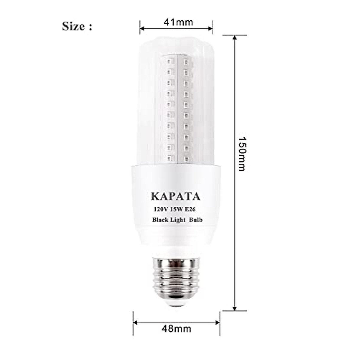 Kapata 15W LED UV Black Light Bulb Energy Saving UV Black Lights UVA Level 395-400nm, Glow in The Dark , 100W Black Fluorescent Light Equivalent E26 120V , 2- Pack