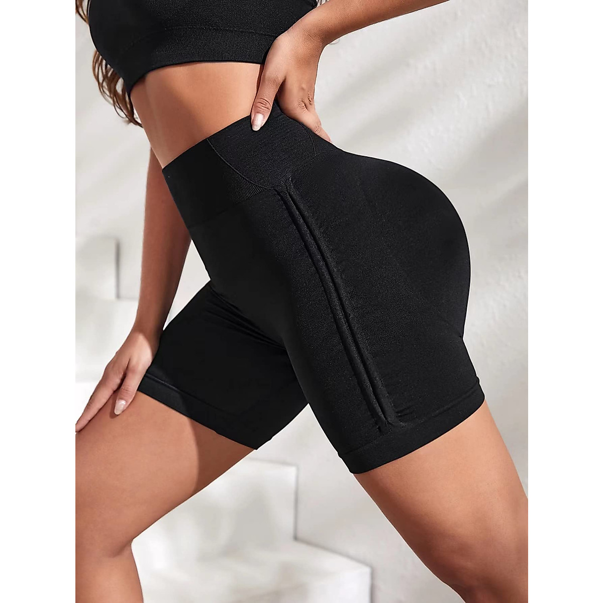 X-SNOW FALCON Women Gym Workout Seamless Shorts High Waisted Biker Scrunch Butt Booty Athletic Yoga Shorts Black