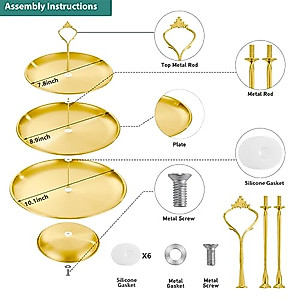 BZVlemon 3 Tier Stainless Steel Cupcake Stand, Gold Metal Serving Tray Cake Holder Cake Stand for Holiday Dessert Table Decorations Birthday Baby Shower Party Wedding (3tier-B)