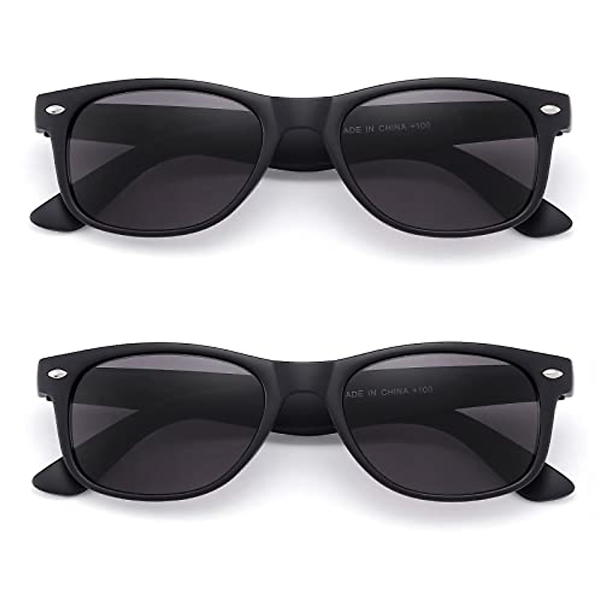 2 Pack Reader Sunglasses for Men Women Classic Rectangle Reading Glasses Outdoor Full Lenses Magnifying Eyewear UV Protection Matte Black +1.25