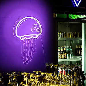 Jellyfish Neon Signs for Wall Decor Light Up Personalized for Bedroom, Bar, Birthday, Holiday Party, Wedding. USB Powered 3D Art Creative Purple Light LED with Dimmer Switch