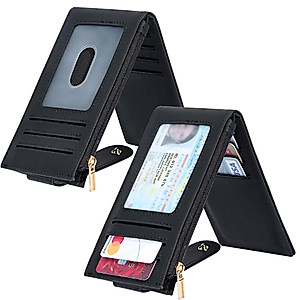 Chelmon Womens Wallet Slim RFID Blocking Bifold Multi Card Case Wallet with Zipper Pocket (Black Smooth)