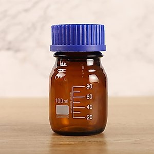 100ml Storage Glass Bottles with Cap - 3pcs Round Media Storage Bottles Amber Graduated Lab Reagent Container for Lab Scientific Glassware Classrooms Home