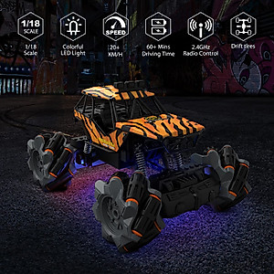 Growsly Remote Control Car Rc Cars, High Speed Monster Trucks for Boys, 1:18 Scale 4WD Toy Trucks, 2.4Ghz All Terrain Off Road Rc Rock Crawler with 2 Rechargeable Batteries and Led Lights