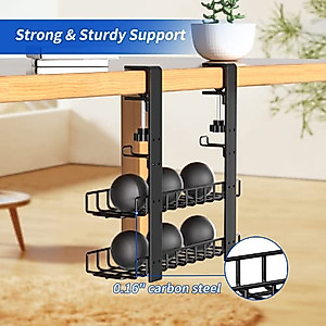 Under Desk Cable Management Tray, High Capacity Cord Organizer Rack for Desk, 2 Tier Desk Wire Management with Clamp Mount System, No Drill Cable Basket fits 0.4" to 2.4" Thickness Flat Side Desk