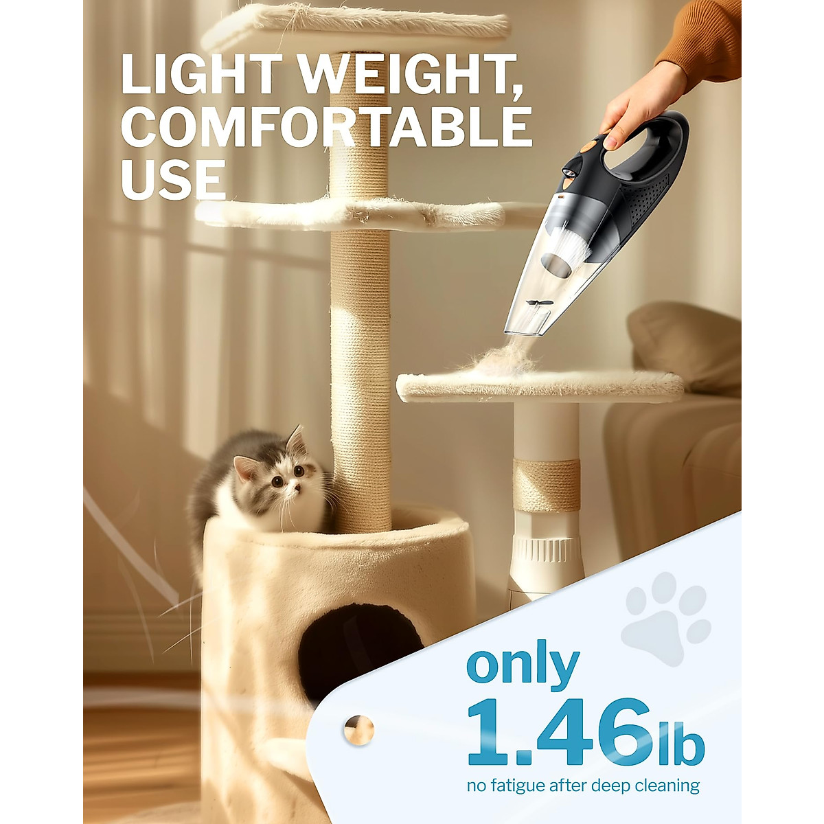 Powools Car Vacuum Cordless Rechargeable - Handheld Vacuum Cleaner High Power with Fast Cahrge Tech, Portable Vacuum with Large-Capacity Battery, Handy Handheld Vac with LED Light, Silver (PL8189)